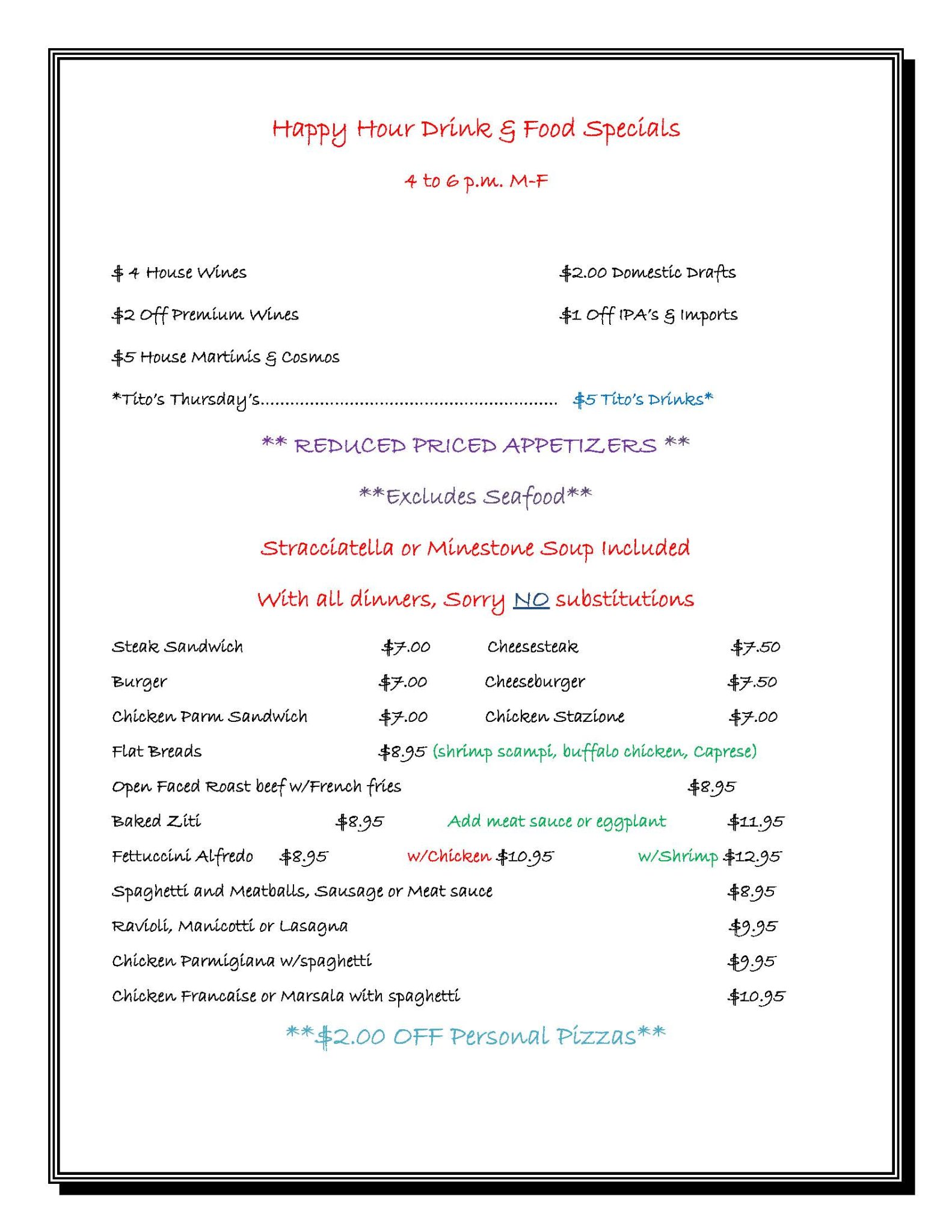Happy Hour Menu – Giuseppe's Pizza – Richboro PA